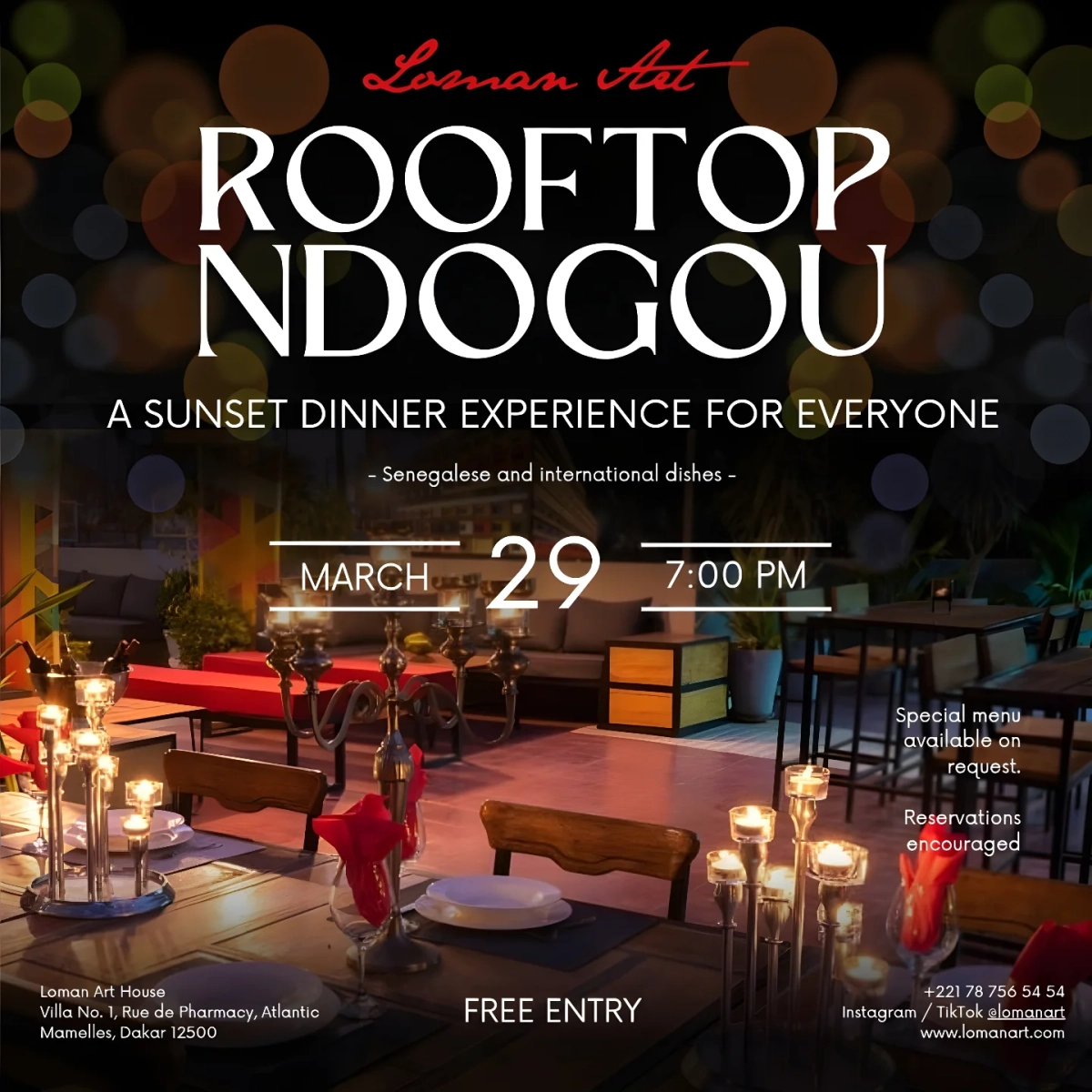 Rooftop Ndogou – Dîner au coucher du soleil chez Loman Art